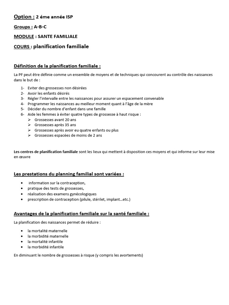 Avantages de la planification familiale | PDF