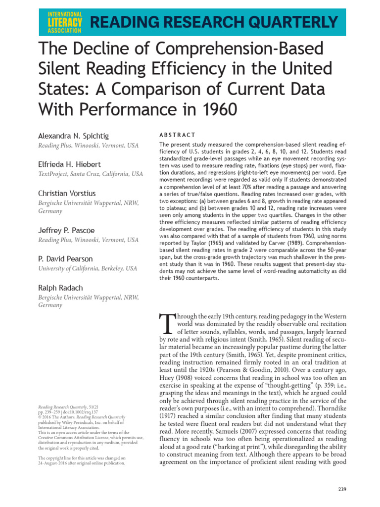 Reading Research Quarterly - 2016 - Spichtig - The Decline of ...