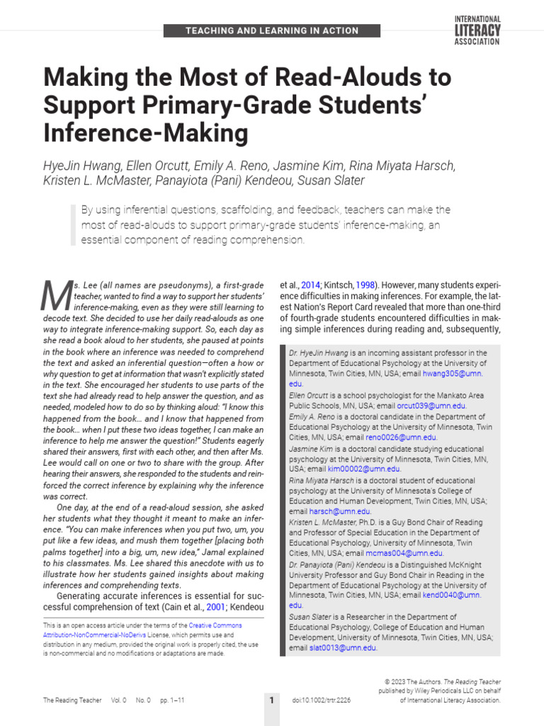 Read-Alouds Boost Inference Skills | PDF | Reading Comprehension ...