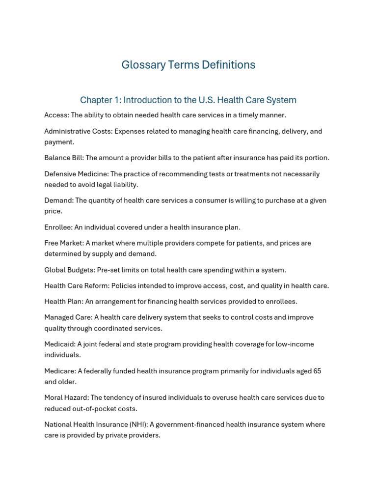 Glossory Terms Def Chap 1, 2 | PDF | Health Care | Preventive Healthcare