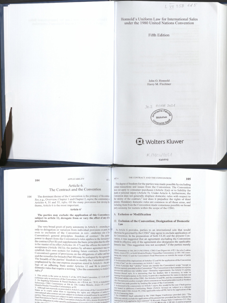 Honnolds Uniform Law For International Sales Under 1980 United Nations ...