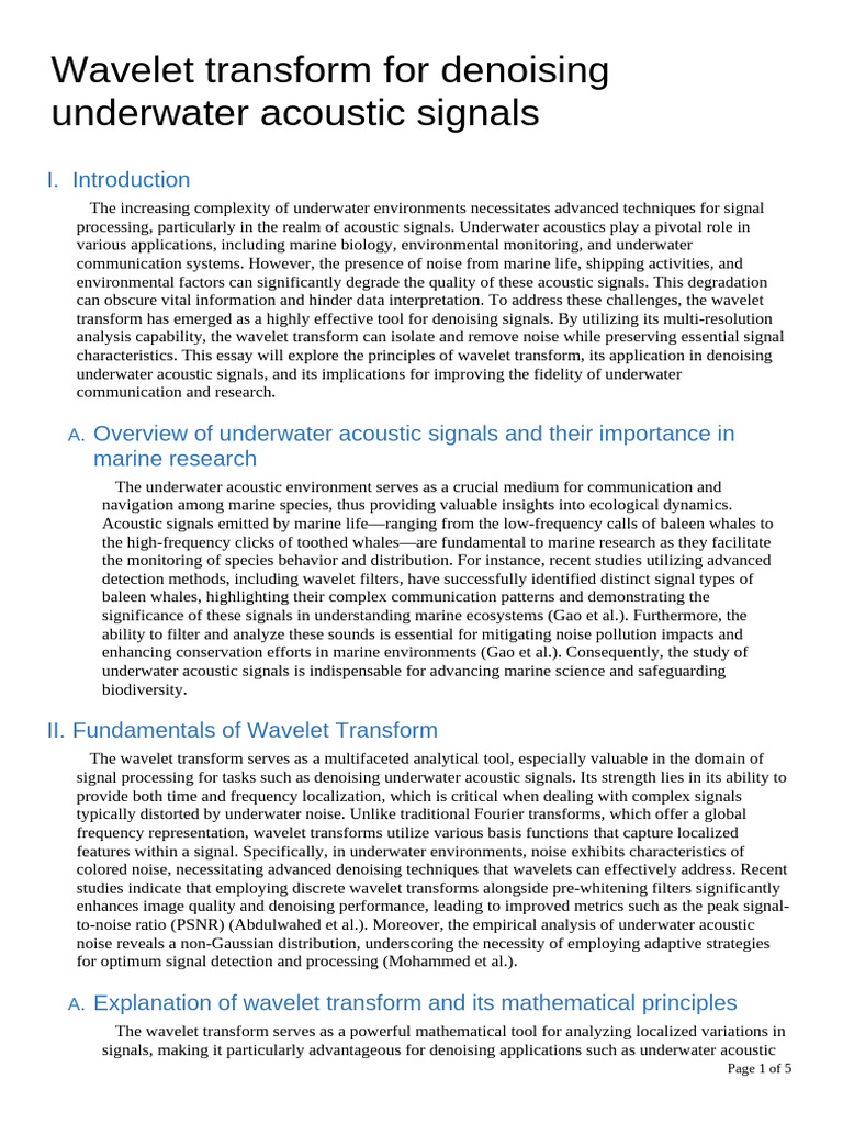 Denoising Underwater Acoustic Signals with Wavelets | PDF | Wavelet ...
