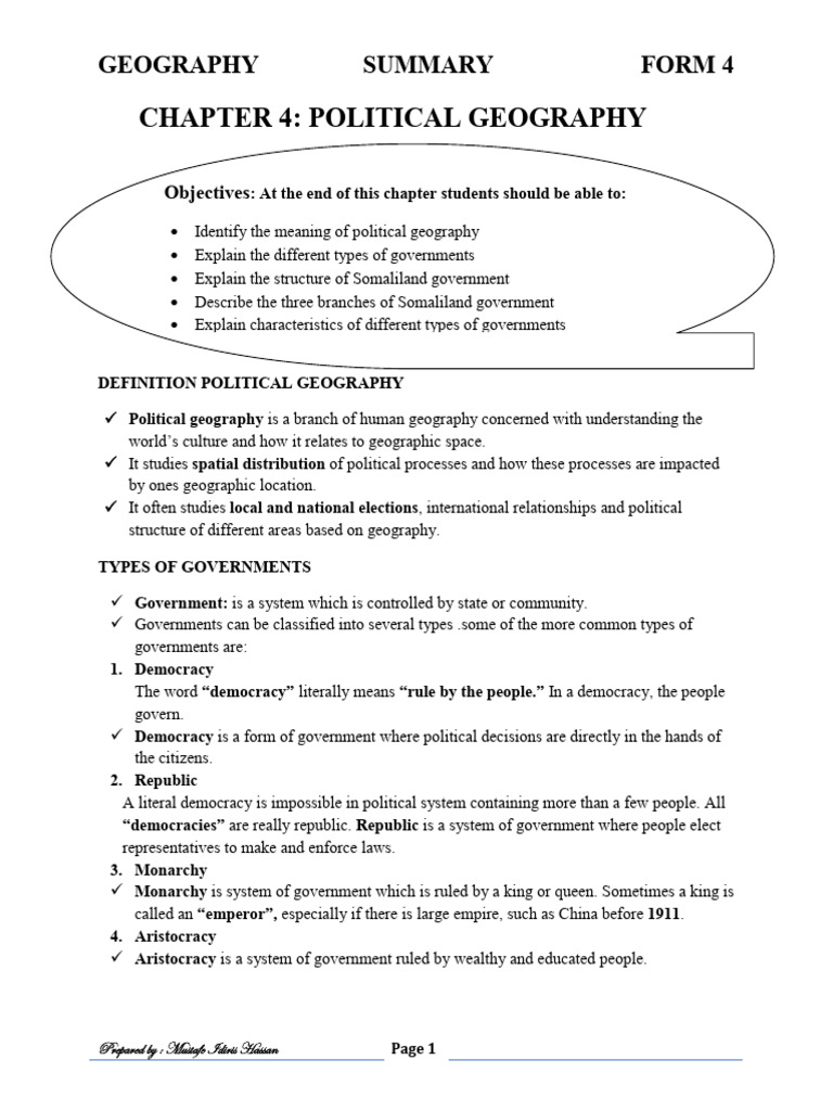 Chapter 4 Political Geography by Mustafe Idiris - 240227 - 122201 | PDF | Appeal | Government