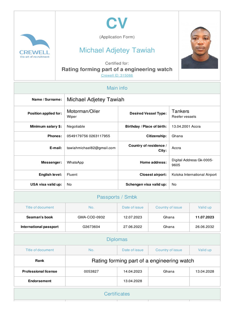 CV Michael Adjetey+Tawiah | PDF | Passport | Shipping