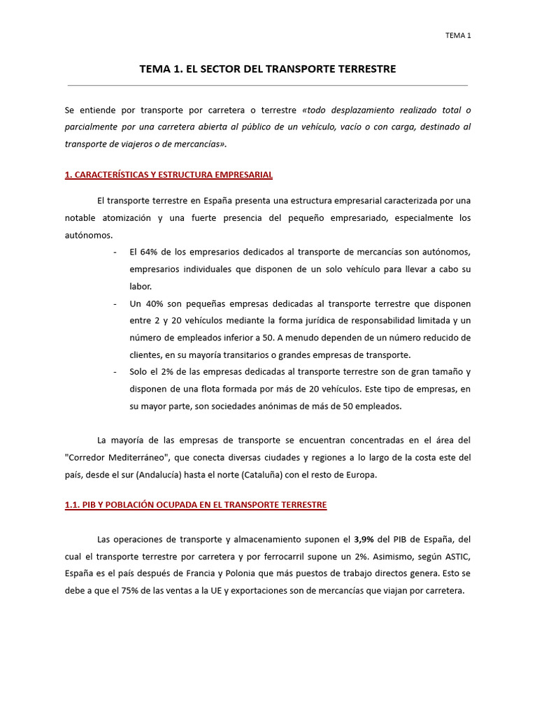 Estructura y Datos del Transporte Terrestre en España | PDF | Logística ...