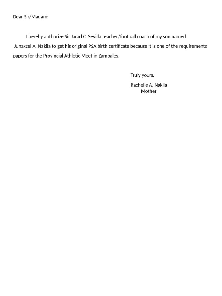 Parental Authorization for PSA Document | PDF