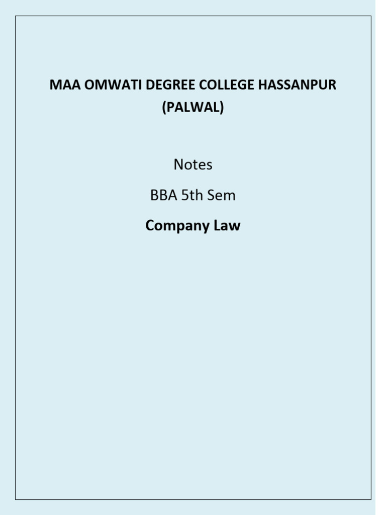 Bba 5th Sem Company Law | PDF