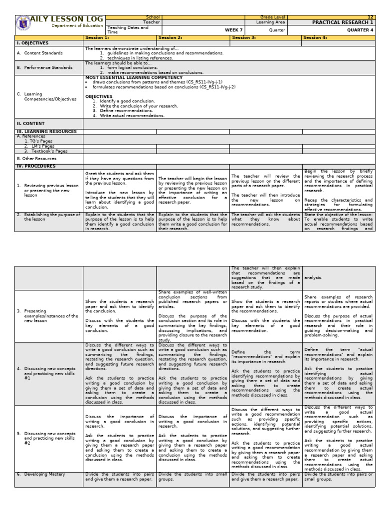 Practical Research 1 Quarter 4 Week 7 | PDF | Learning | Teachers