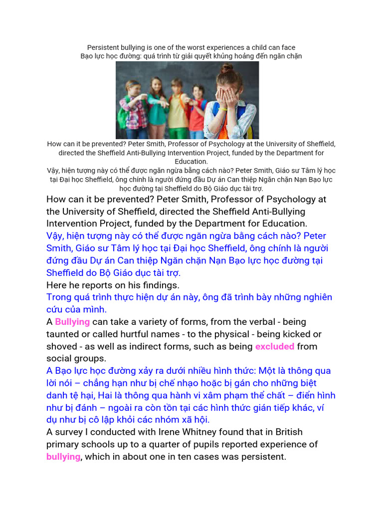 Persistent Bullying Is One of The Worst Experiences A Child Can Face | PDF