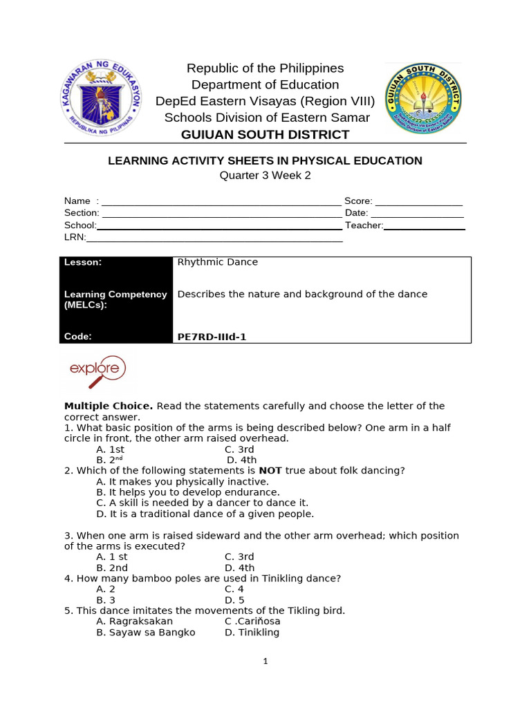 Physical Education Learning Activity: Tinikling | PDF | Dances ...