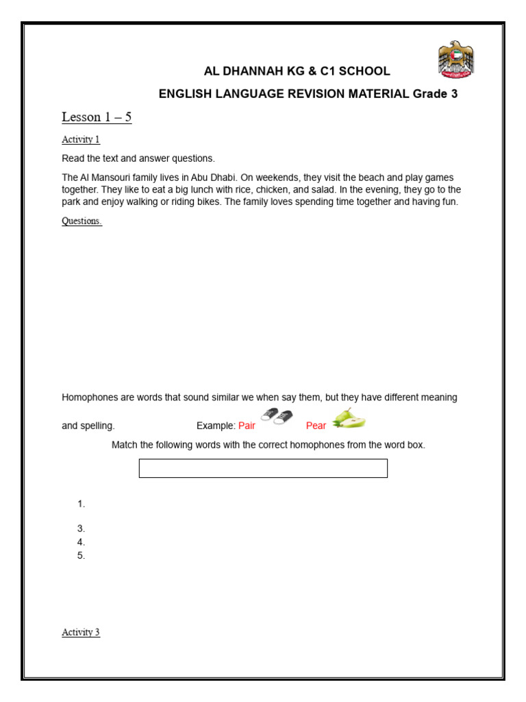 English Revision G3 | PDF