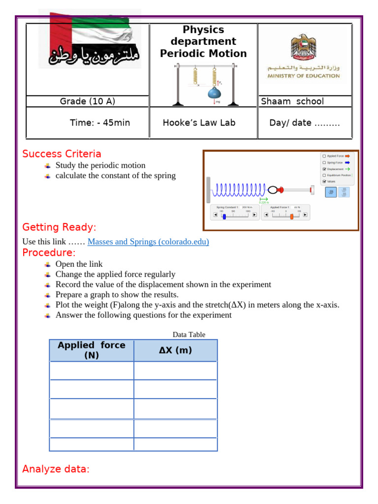 Hooke's Law Lab: Grade 10 Physics | PDF