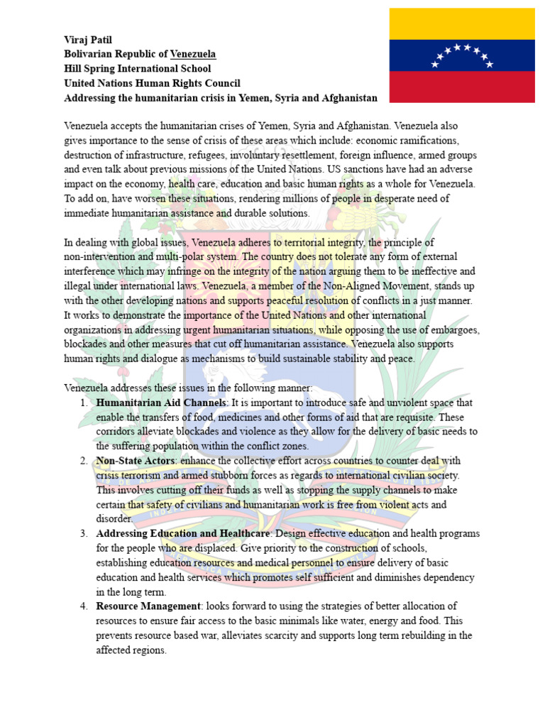 Venezuela-UNHRC-Position Paper | PDF | International Organization For ...