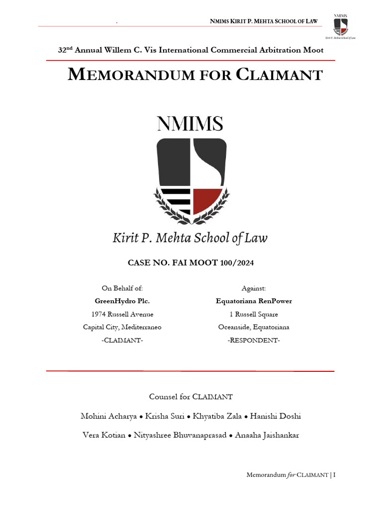 NMIMS KPMSOL CLAIMANT | PDF | Arbitration | Mediation