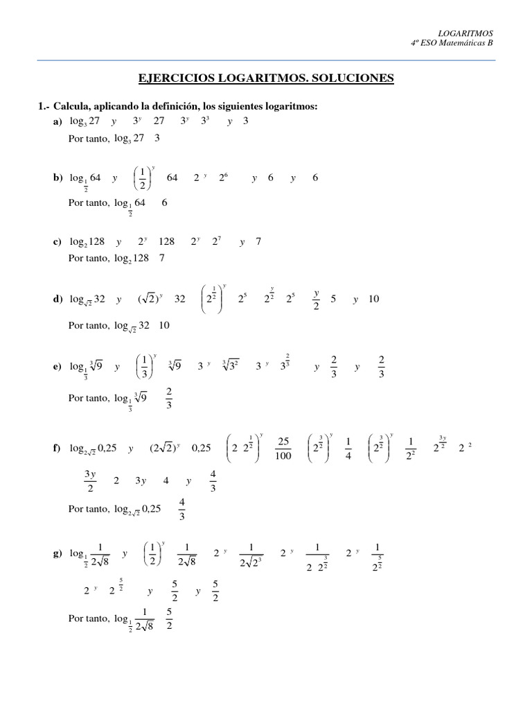 UD01 - Logaritmos (Ejercicios) | PDF | Matemáticas