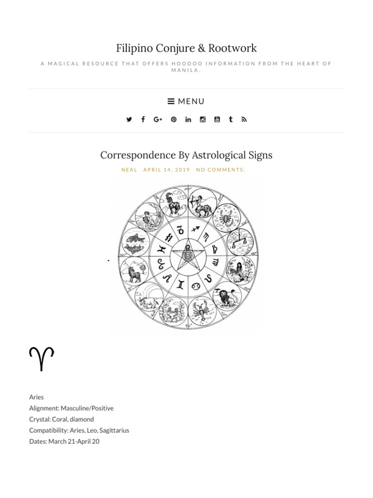 Correspondence by Astrological Signs Filipino Conjure & Rootwork | PDF ...