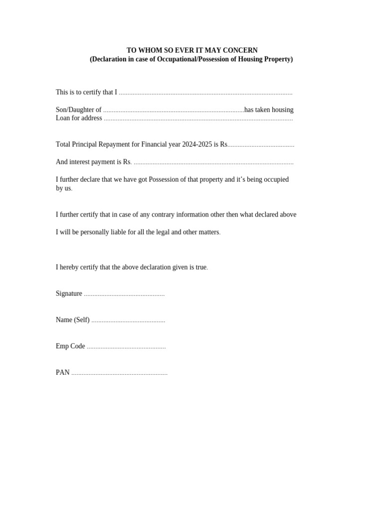 Housing Loan Declaration Form | PDF