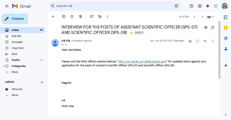 INTERVIEW FOR THE POSTS OF ASSISTANT SCIENTIFIC OFFICER (SPS-07) AND SCIENTIFIC OFFICER (SPS-08 ...