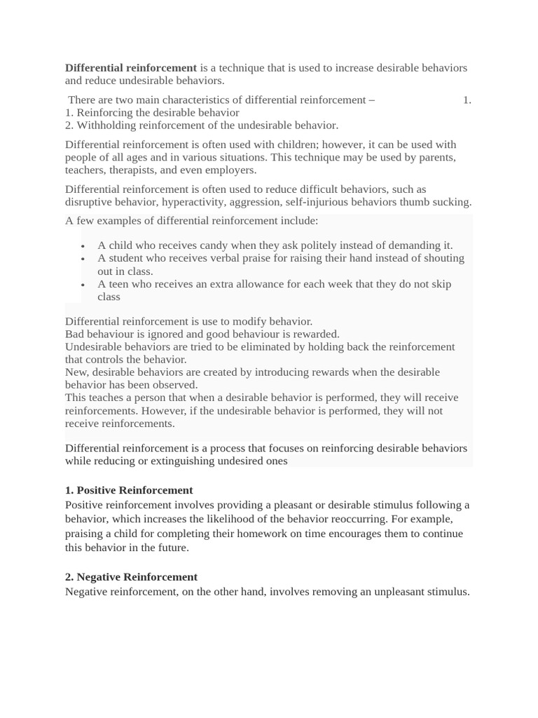 Differential reinforcement | PDF | Reinforcement | Behavior