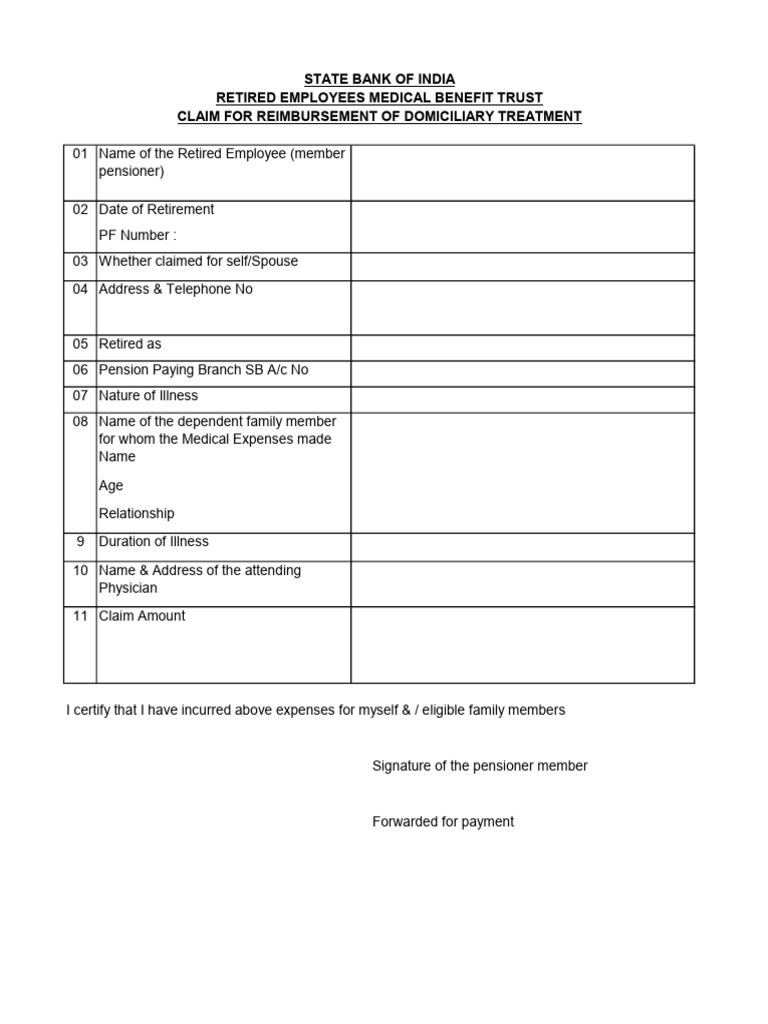Medical Claim Form for SBI Retirees | PDF