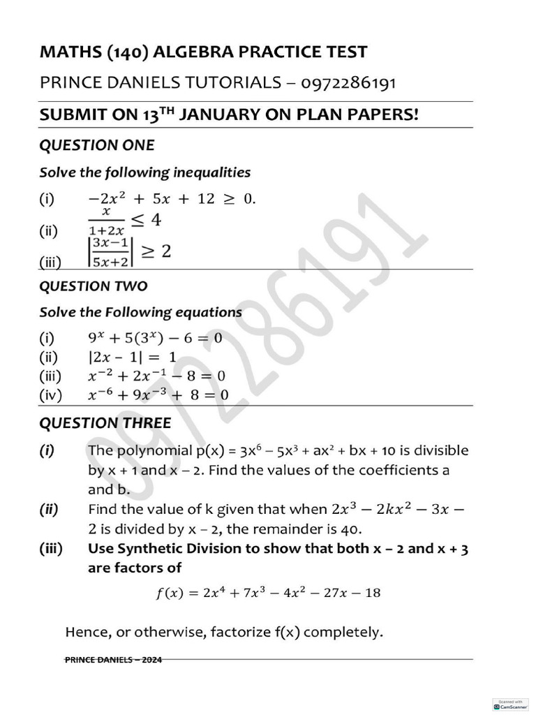 Algebra Practice Test | PDF