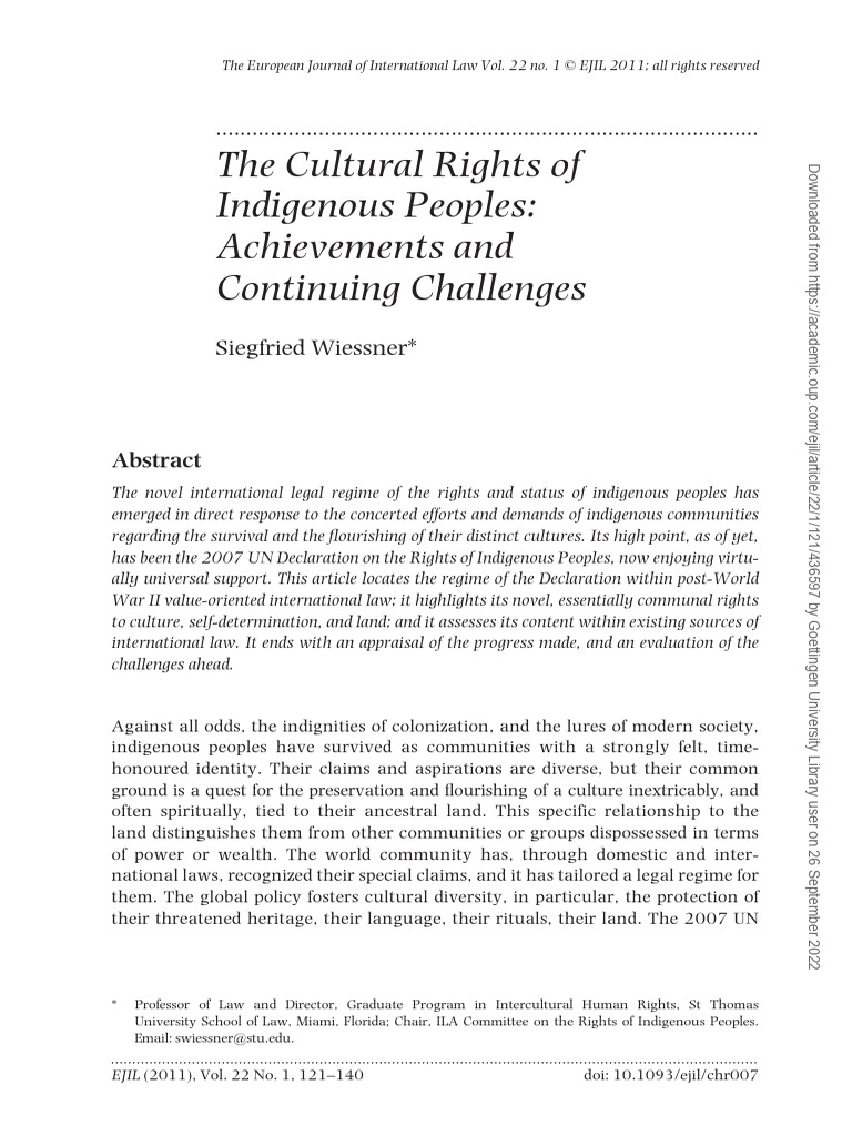 Indigenous Peoples' Cultural Rights Challenges | PDF | Human Rights ...