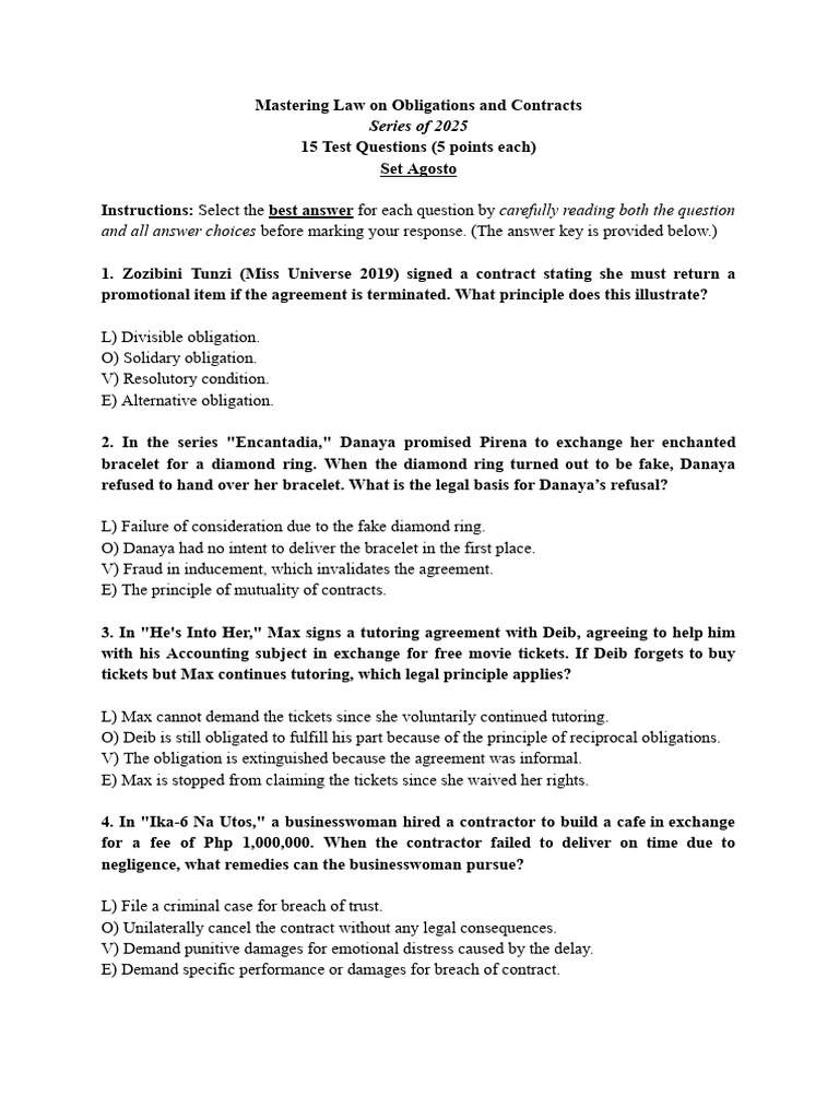 Mastering OBLICON Series of 2025 Test Questions Set Agosto | PDF ...