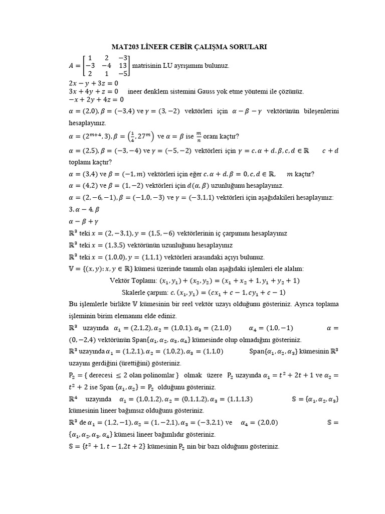 Lineer Cebir Calisma Sorulari-3 | PDF