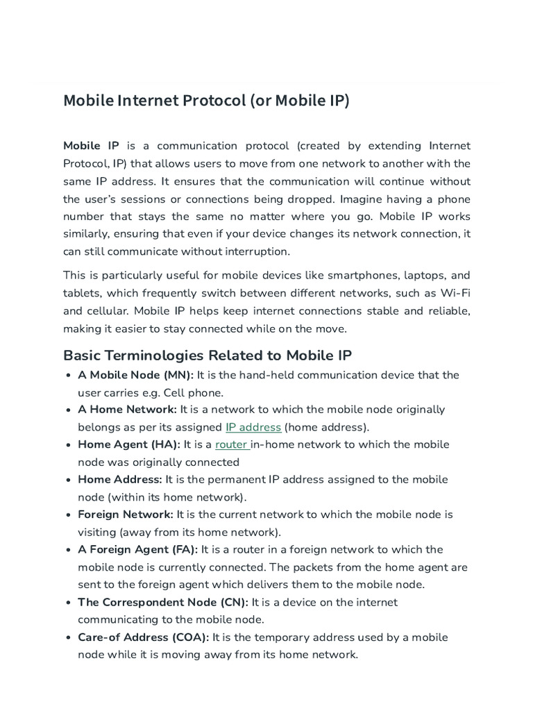 Understanding Mobile Internet Protocol | PDF | Internet Protocols ...