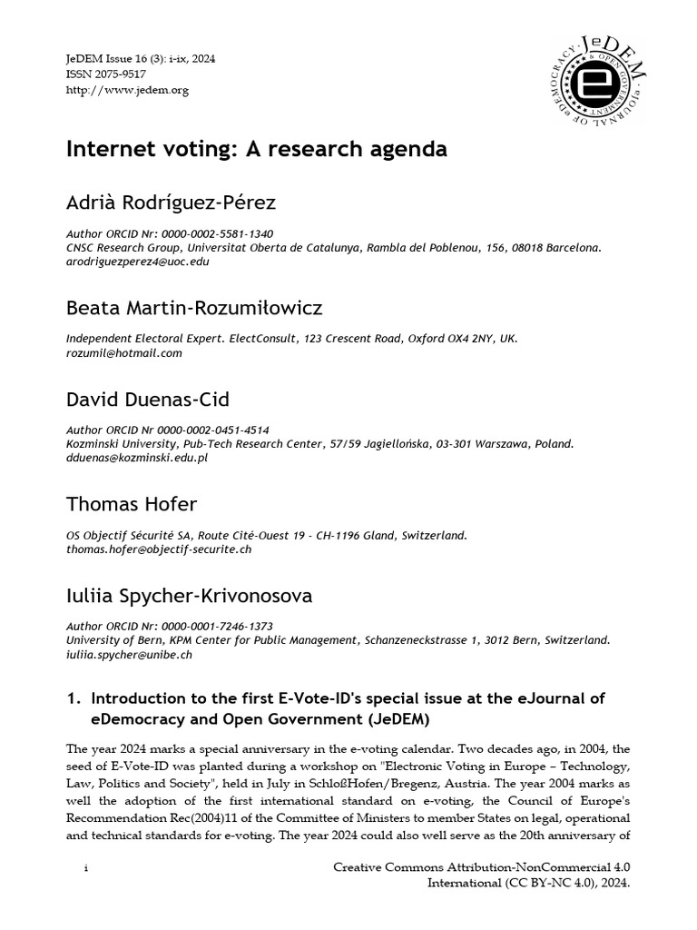 Internet Voting: A Research Agenda | PDF | Electronic Voting | Sociology