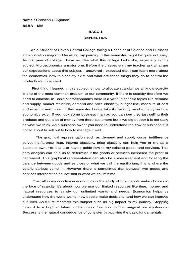 BACC 1 REFLECTION | PDF | Elasticity (Economics) | Economics