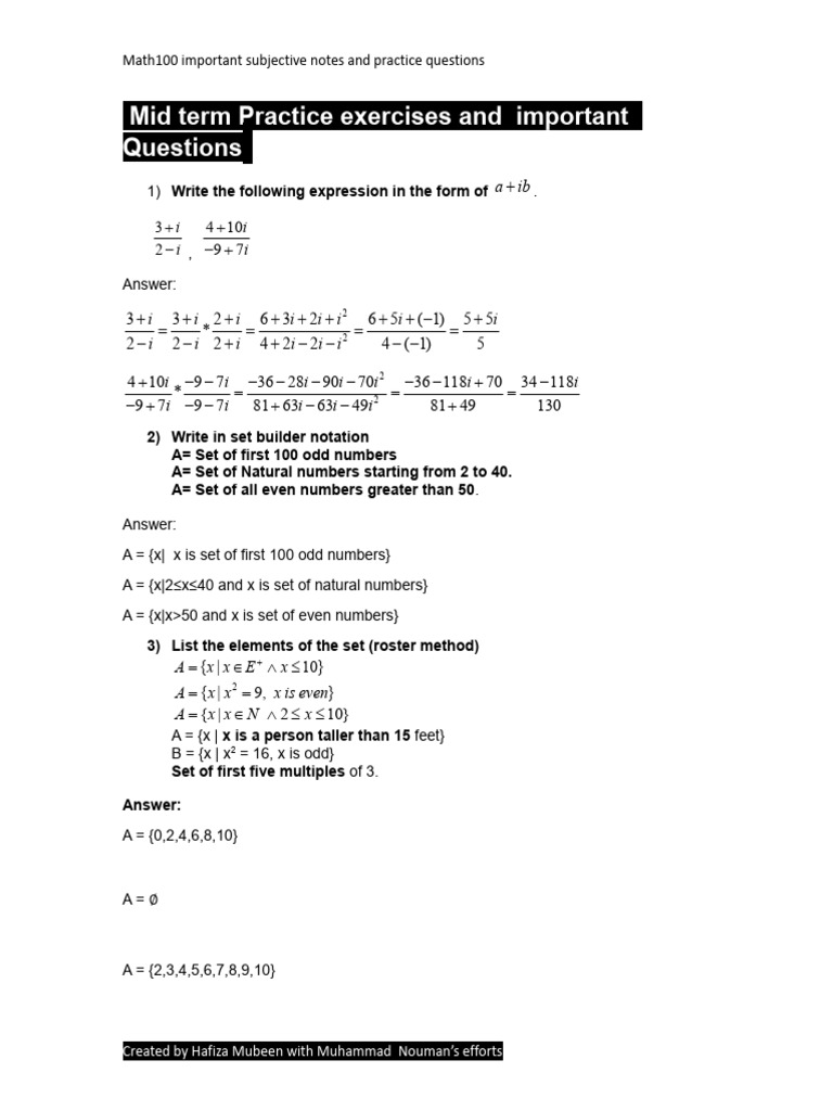 Mth100 Important Subjective Notes | PDF | Mode (Statistics ...