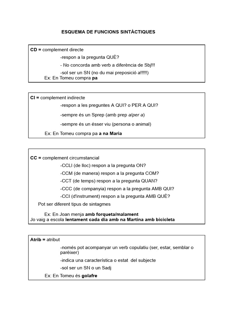 Funcions sintàctiques | PDF