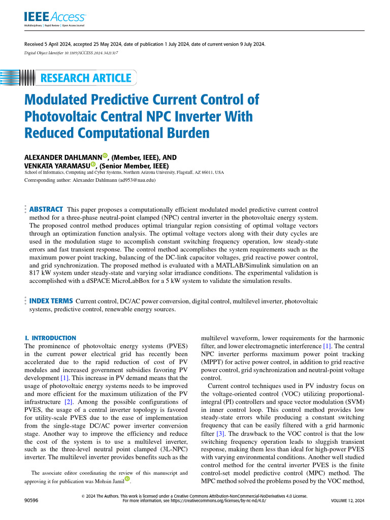 Modulated Predictive Current Control of Photovoltaic Central NPC Inverter With Reduced ...