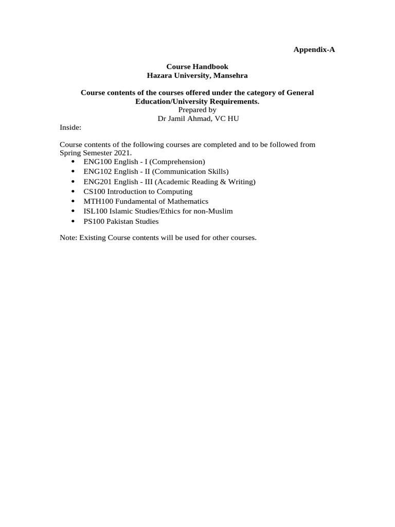 Annex-F3 - (Appendix-A) - G.Ed-Course Contents - 100-200 Level Only ...