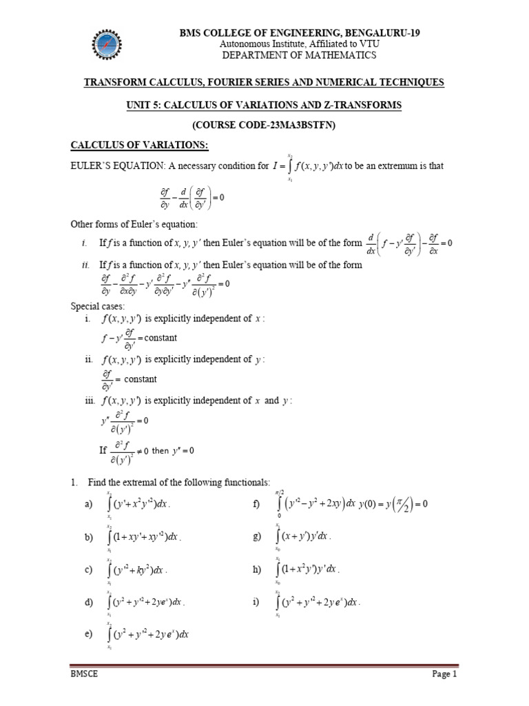 UNIT-5 Calculus of Variations and Z-transforms | PDF | Calculus Of Variations | Functions And ...
