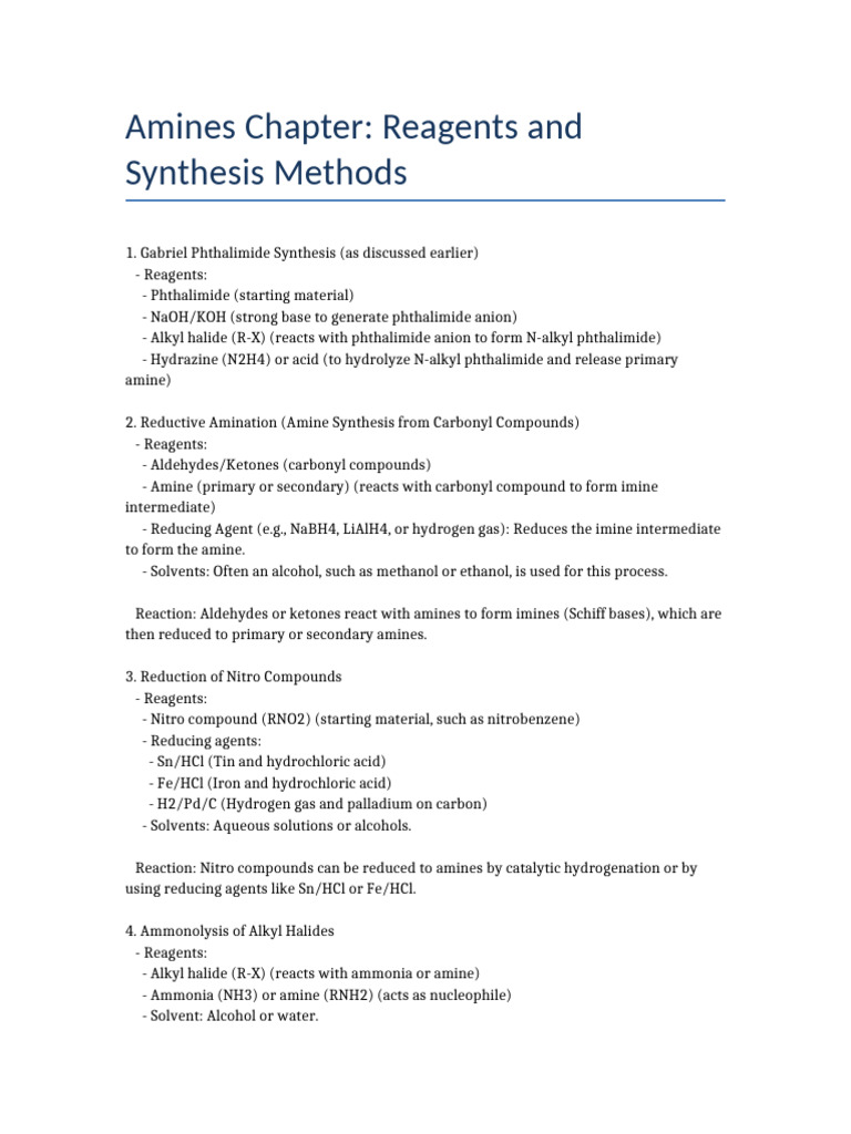 Amines Synthesis Methods | PDF | Amine | Chemical Reactions
