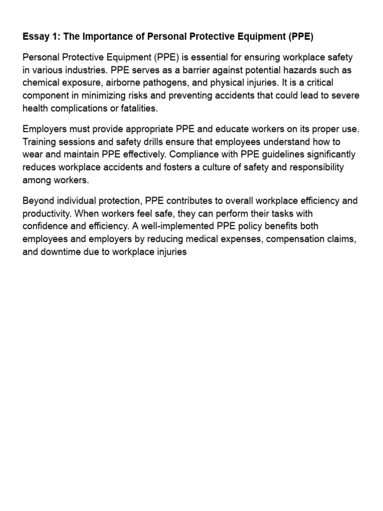 Essay 1 - The Importance of Personal Protective Equipment (PPE) | PDF