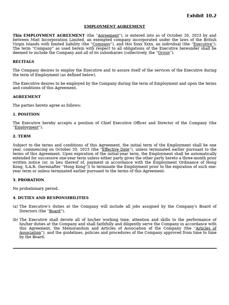 Law Insider Mint-Inc-Ltd Employment-Agreement Filed 04-09-2024 Contract ...