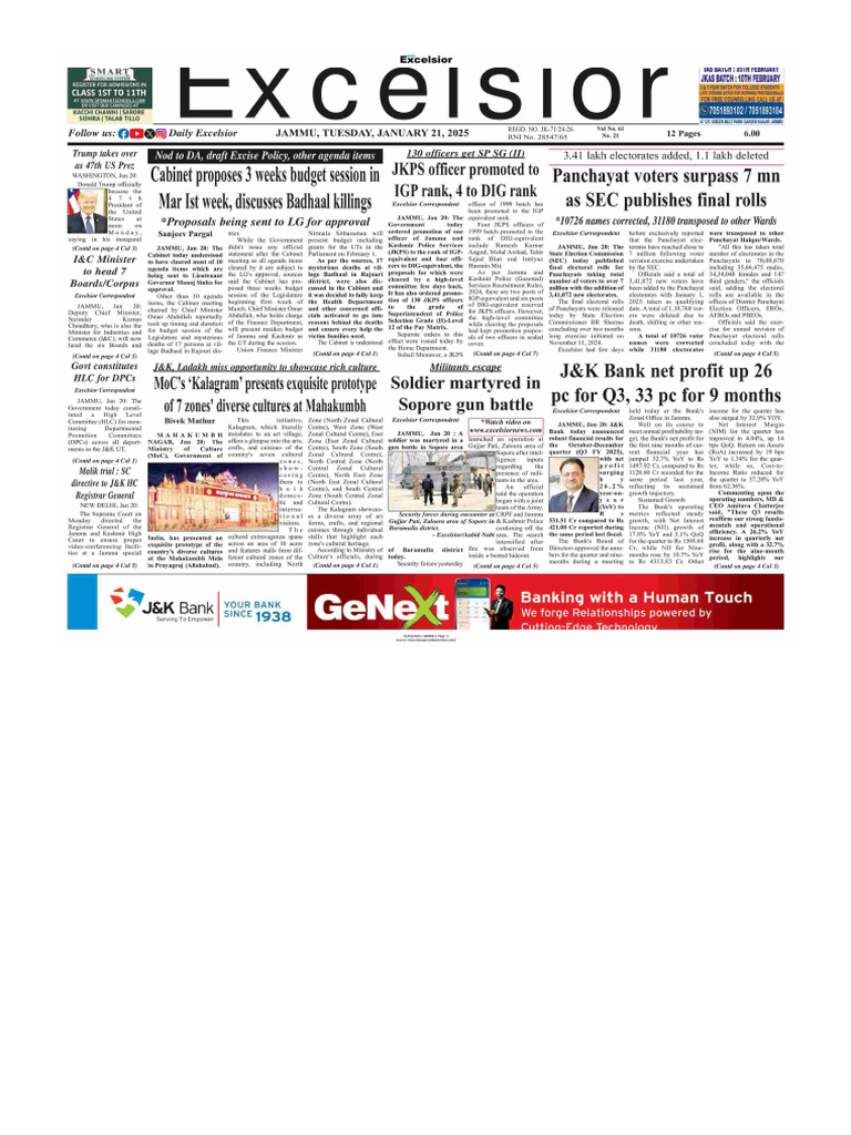 Daily Excelsior 21 Jan 25 | PDF