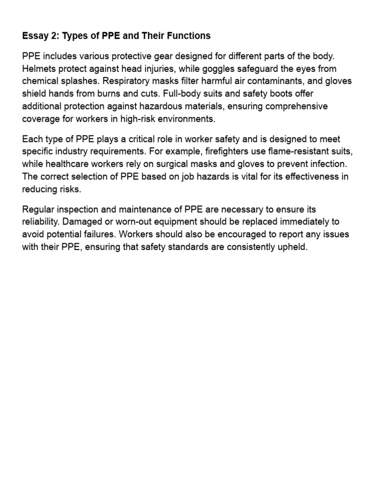 Essay 2 - Types of PPE and Their Functions | PDF