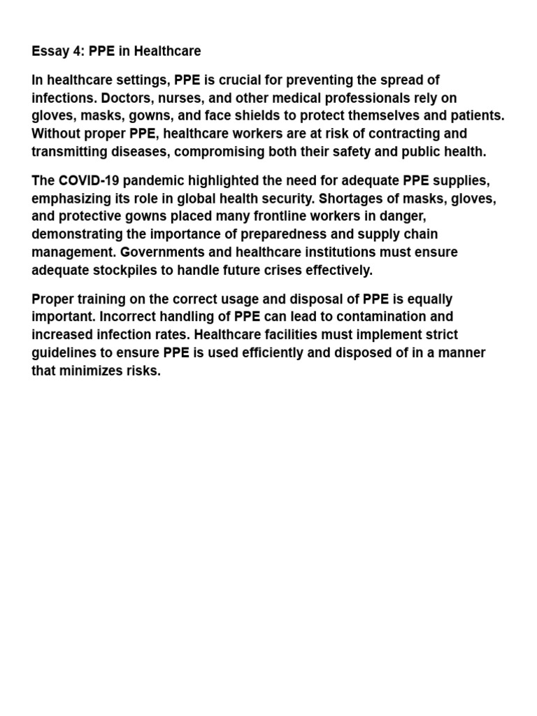 Essay 4 - PPE in Healthcare | PDF