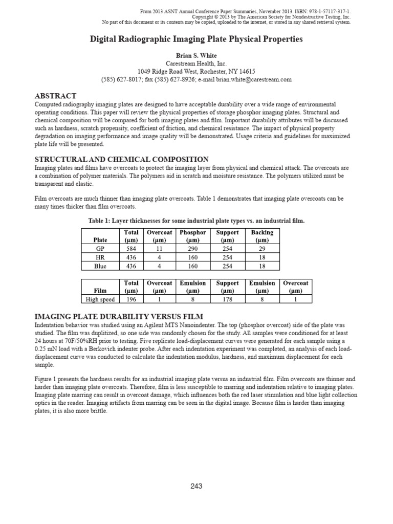 Digital Radiographic Imaging Plate Physical Properties | PDF ...