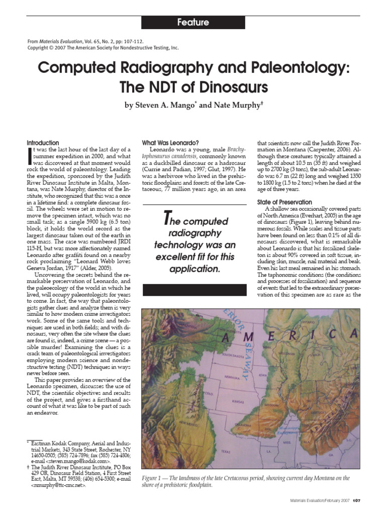 Computed Radiographyand Paleontology The NDTof Dinosaurs | PDF | Ct ...