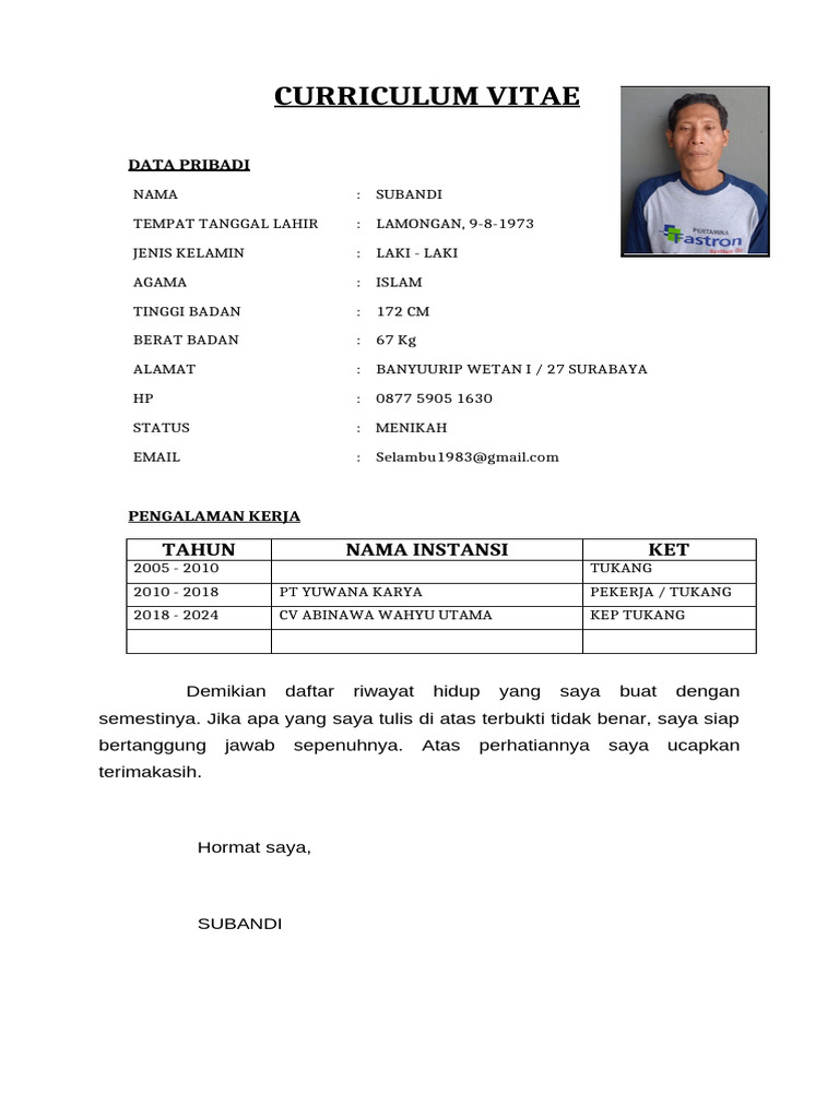 CV Subandi | PDF