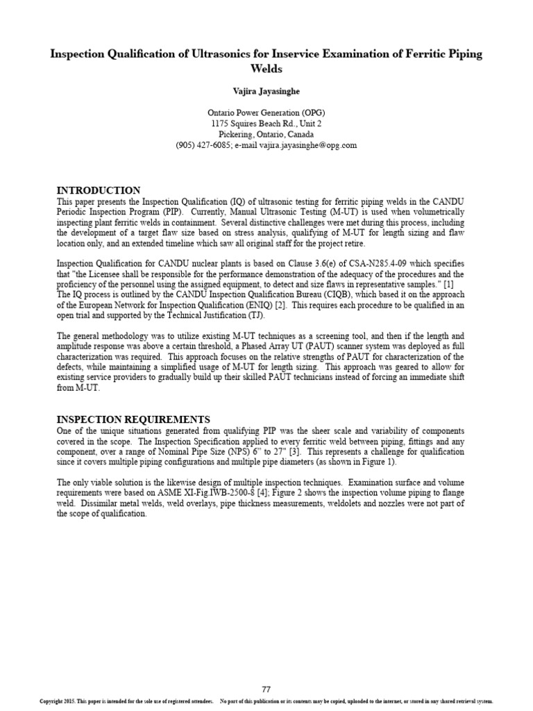 Inspection Qualificationof Ultrasonicsfor Inservice Examinationof ...