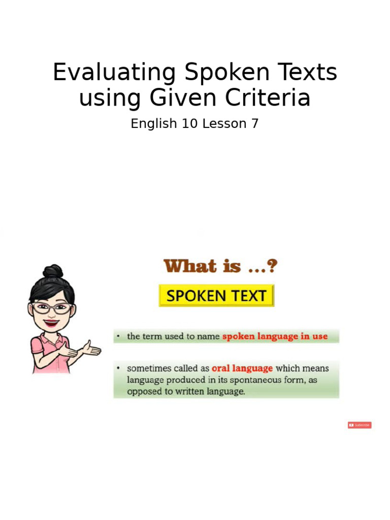 Evaluating Spoken Texts in English 10 | PDF