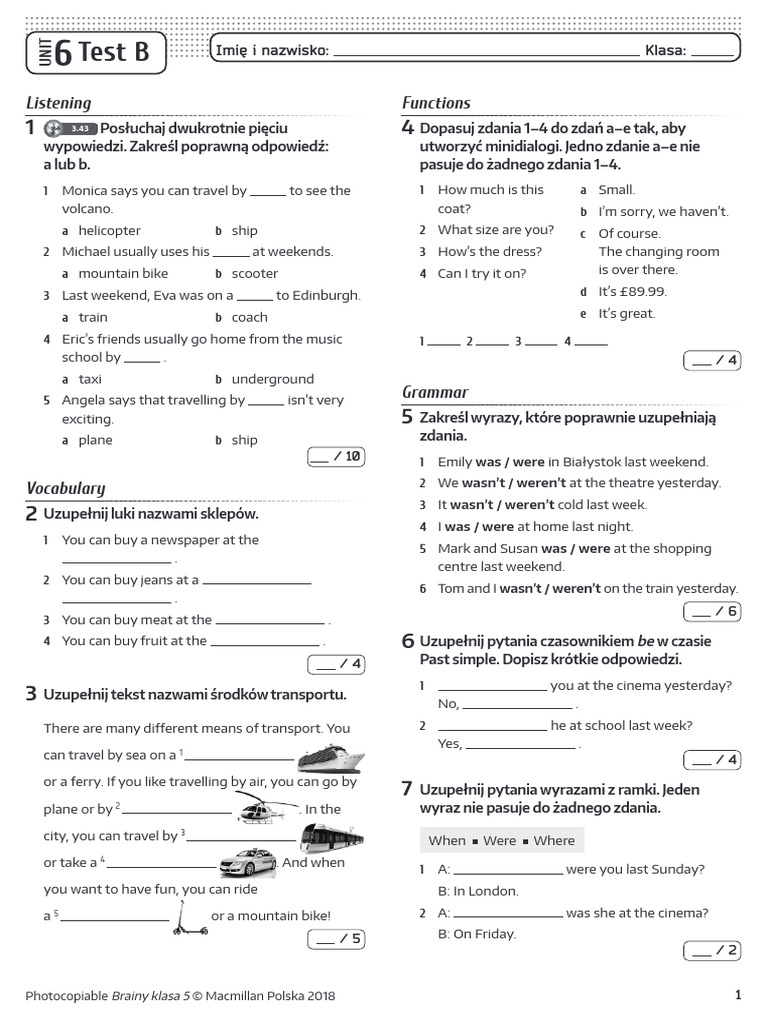 Listening and Vocabulary Test for Class 5 | PDF