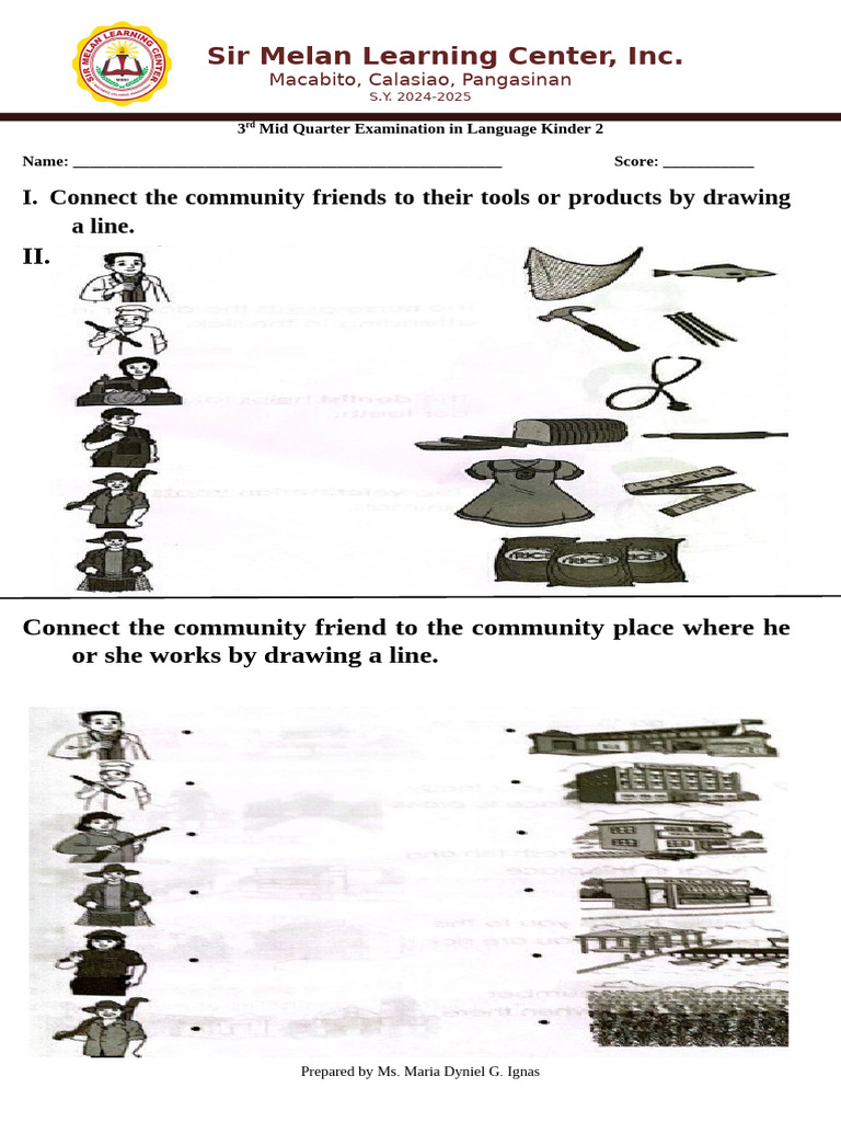 3rd Mid Quarter Exam Kinder | PDF