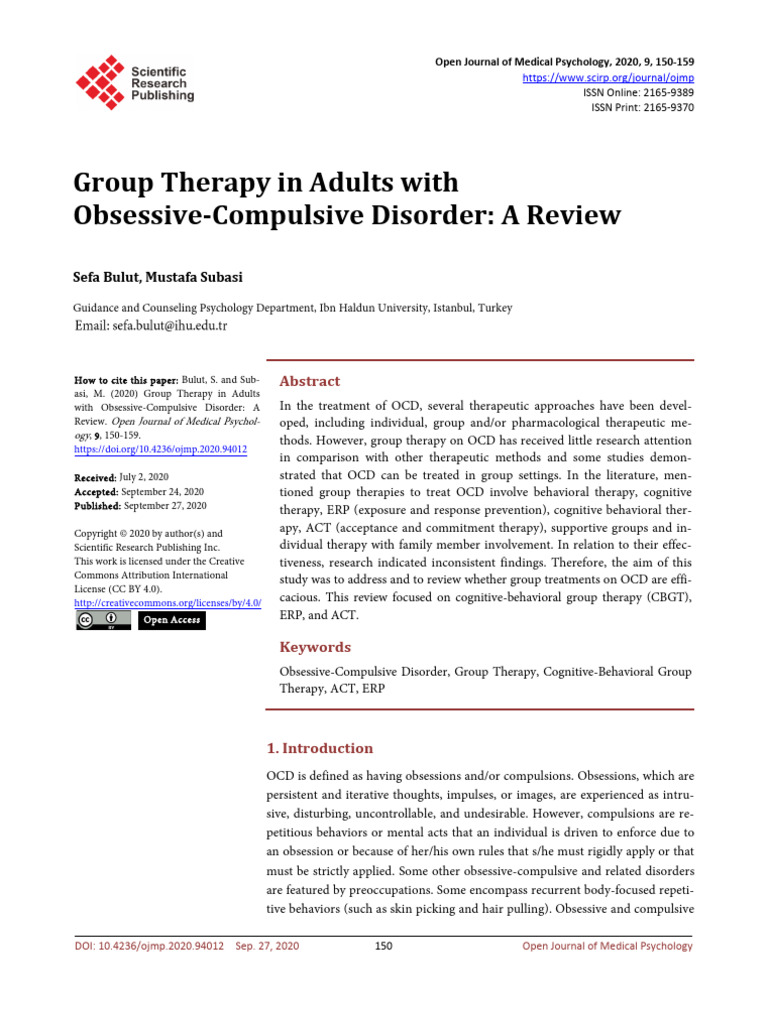 Group Therapy in Adults With Obsessive-Compulsive | PDF | Obsessive–Compulsive Disorder ...